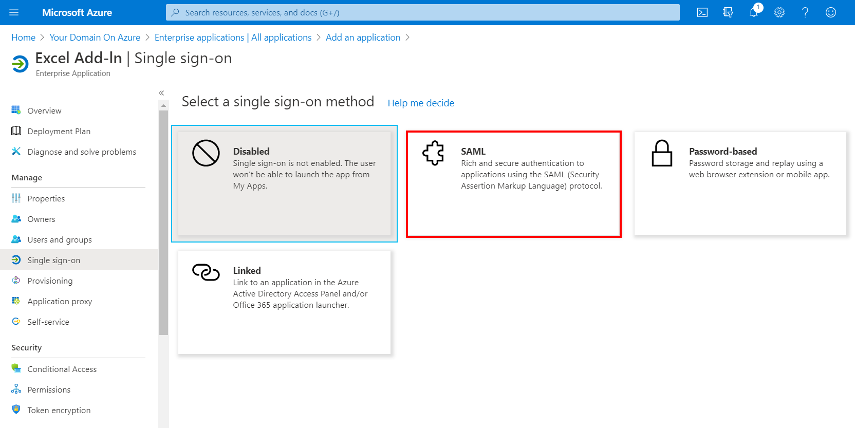 Azure Single Sign-On for Excel Add-in