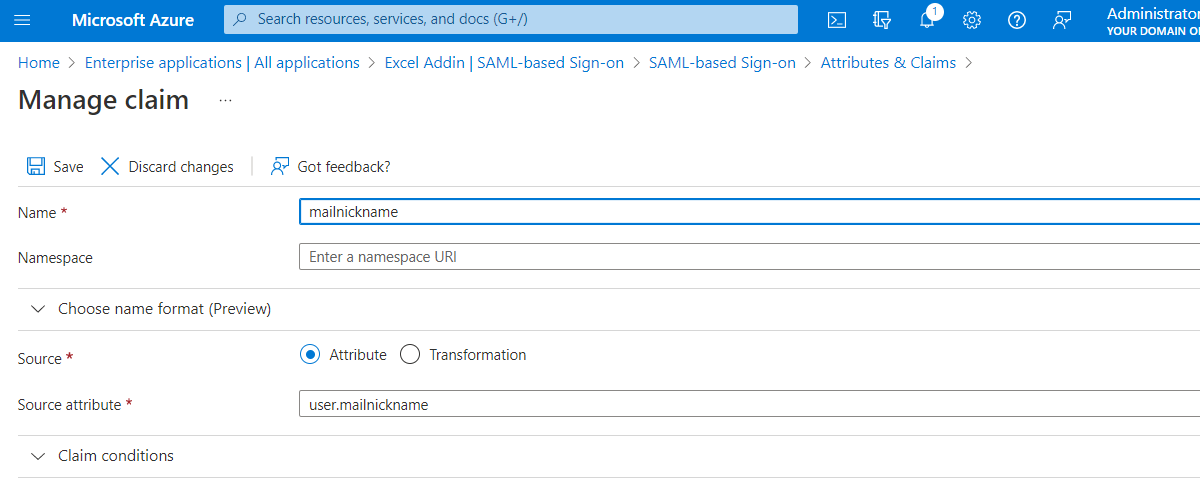 Azure Single Sign-On for Excel Add-in