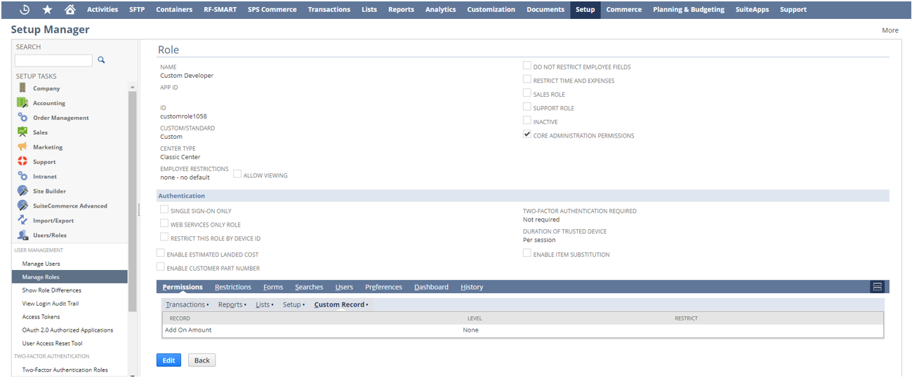 Settings for NetSuite