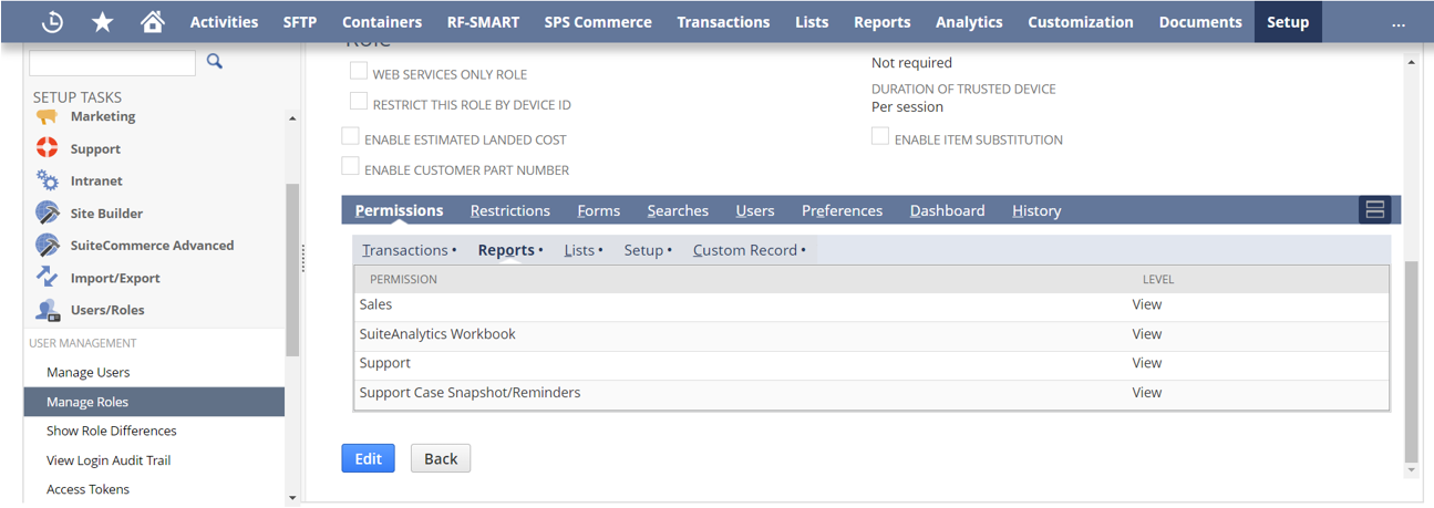 Settings for NetSuite