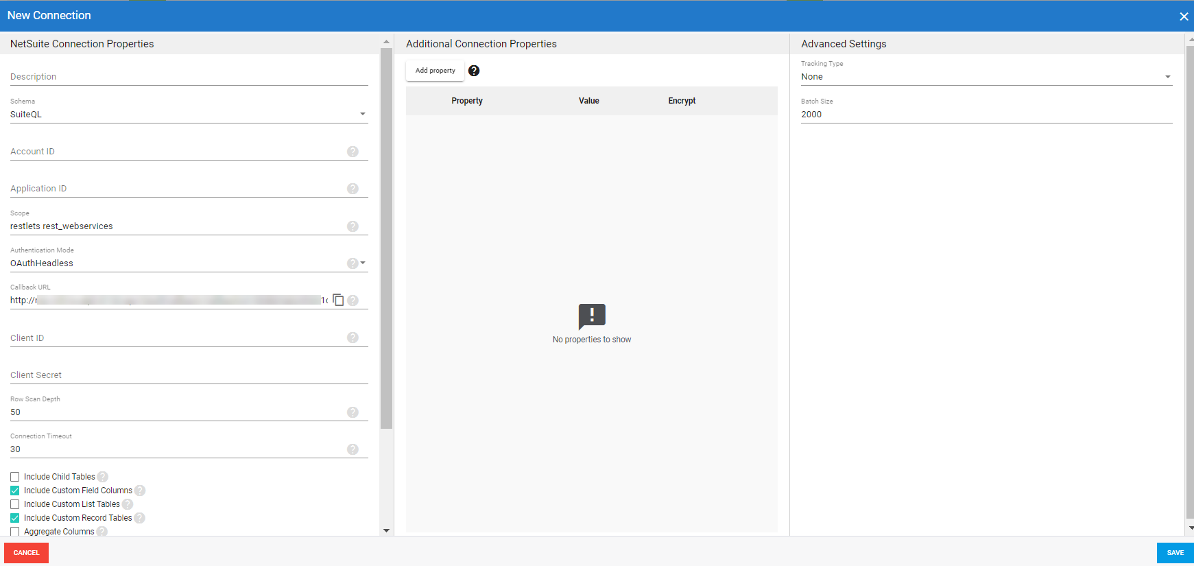Settings for NetSuite