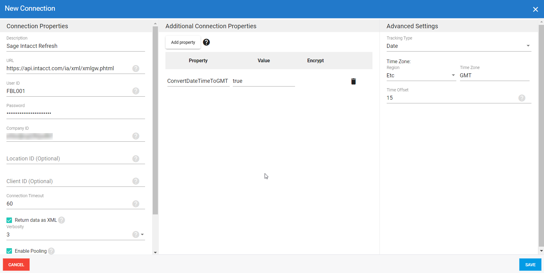 Settings for Sage Intacct