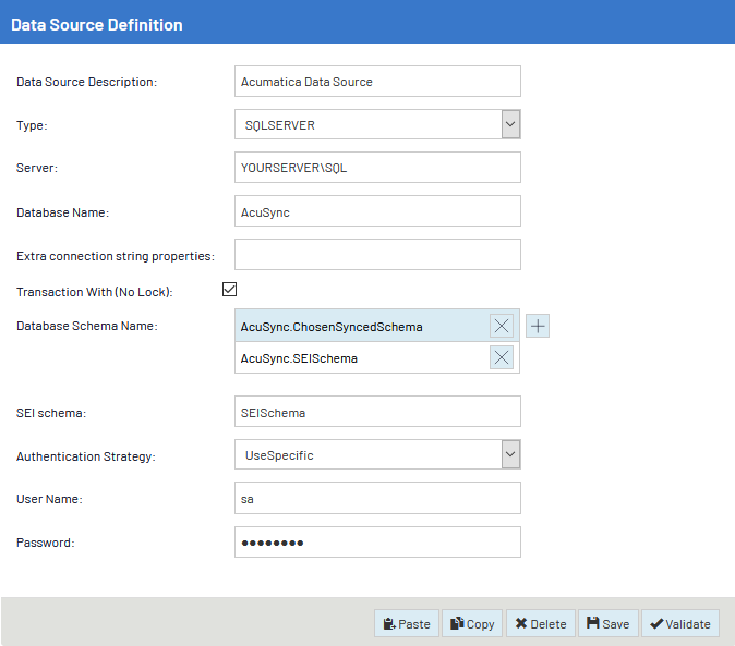 Configurer les sources de données