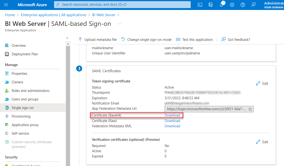Configurer SAML 2.0 avec Azure