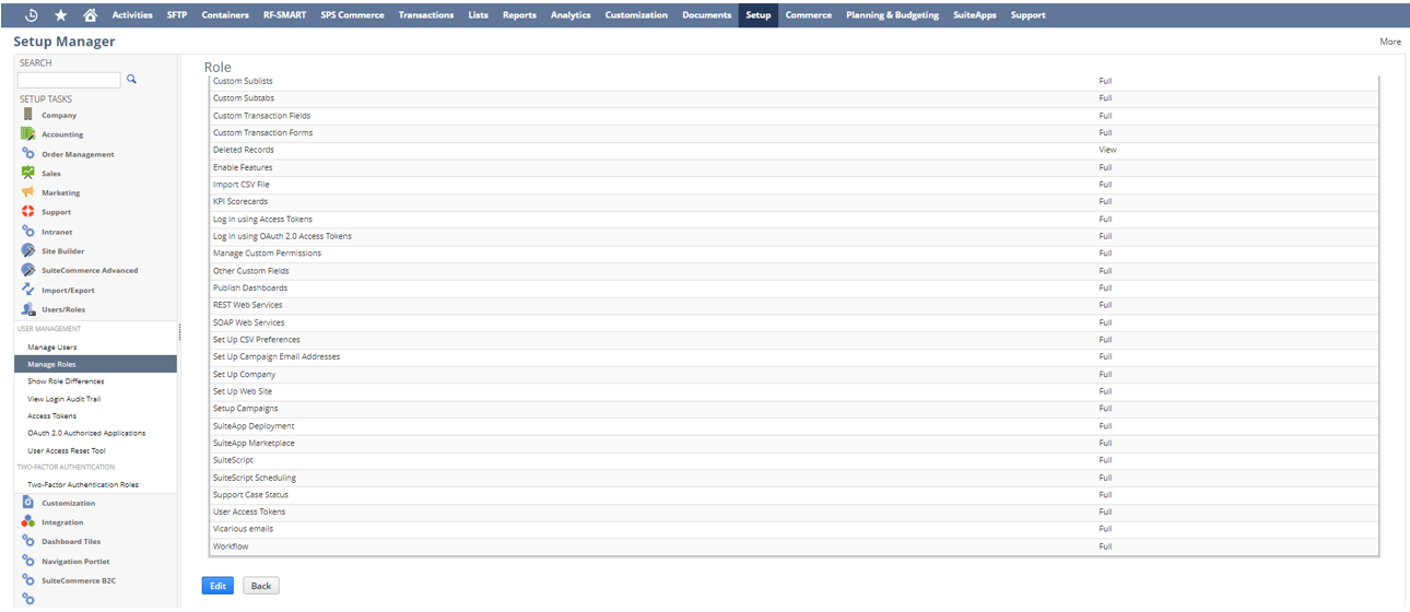 Settings for NetSuite